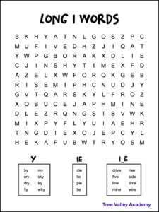 Long I Word Search - Tree Valley Academy