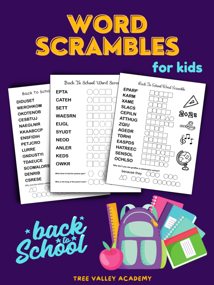 Back to School Word Unscramble - Tree Valley Academy
