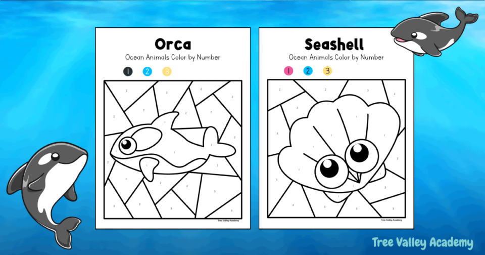 Ocean Animals Color By Number 1-5 - Tree Valley Academy