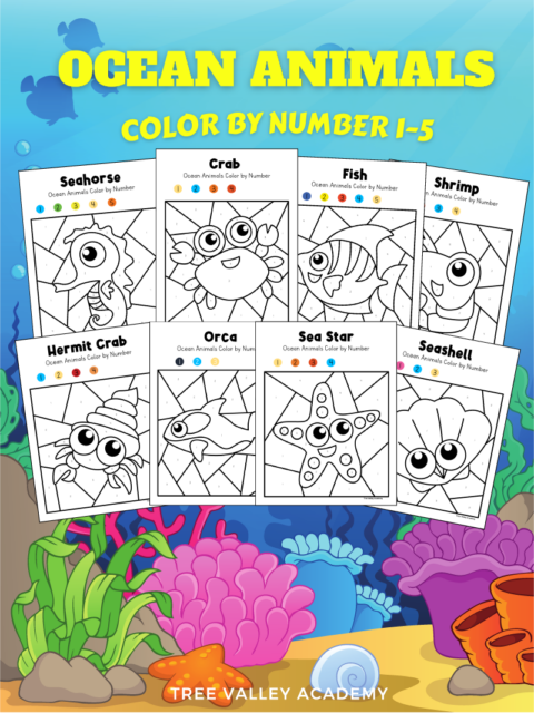 Ocean Animals Color By Number 1-5 - Tree Valley Academy