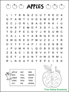 Easy Apple Word Search for Kids - Tree Valley Academy