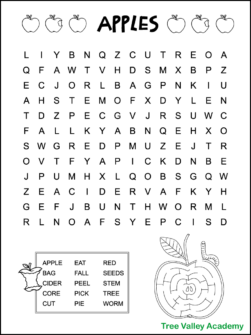 Easy Apple Word Search for Kids - Tree Valley Academy