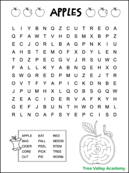 Easy Apple Word Search for Kids - Tree Valley Academy