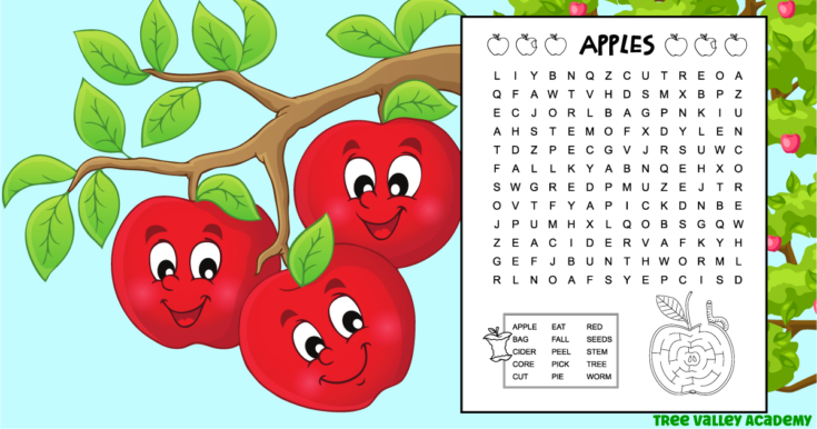 Easy Apple Word Search for Kids - Tree Valley Academy