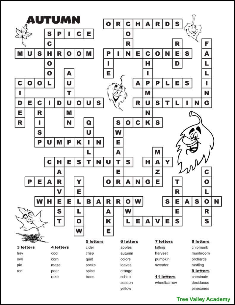 Free Printable Autumn Fall Word Fill In Puzzles Tree Valley Academy