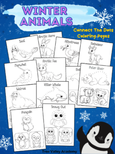 12 Winter Animals Connect the Dot Coloring Pages for Kids