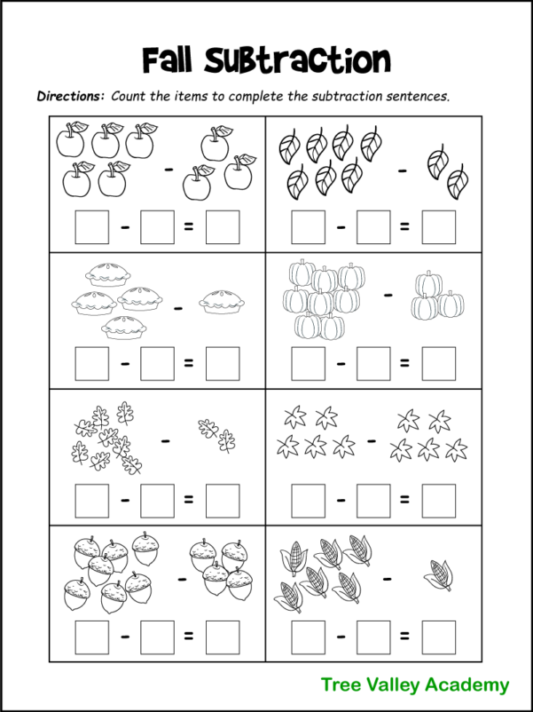 Fall Math Worksheets for Kindergarten, Preschool & 1st Grade