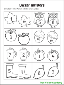 Fall Math Worksheets for Kindergarten, Preschool & 1st Grade
