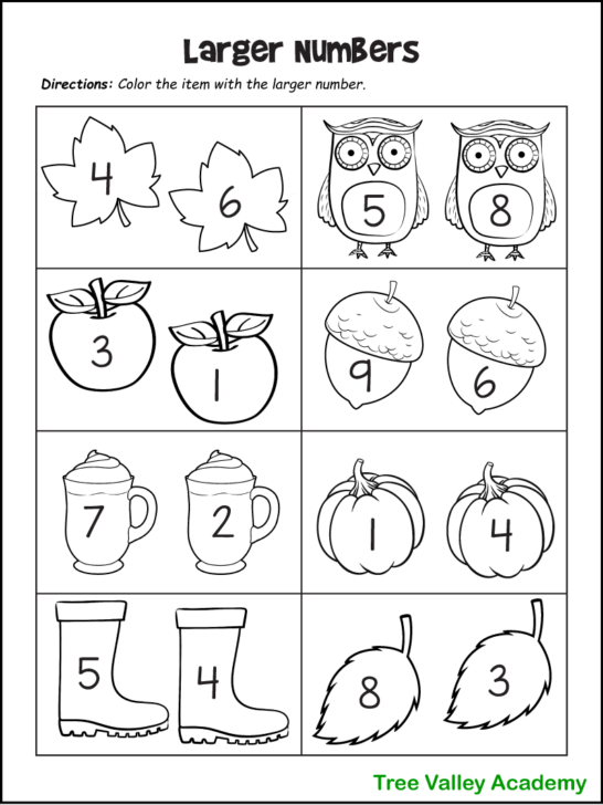 Fall Math Worksheets for Kindergarten, Preschool & 1st Grade