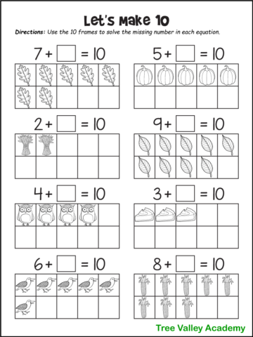 Fall Math Worksheets for Kindergarten, Preschool & 1st Grade