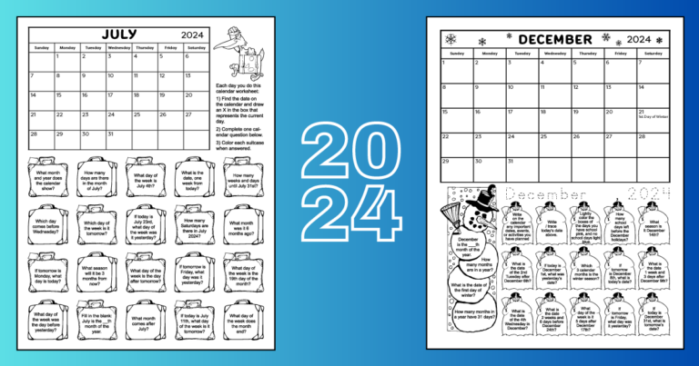 2025 Printable One Page Calendar & Kids Calendar Worksheets