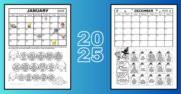 2026 Printable One Page Calendar & Kids Calendar Worksheets