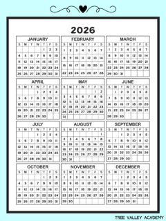 2026 Printable One Page Calendar & Kids Calendar Worksheets