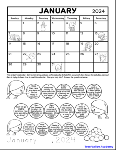 1st & 2nd Grade Calendar Math Worksheets - Tree Valley Academy