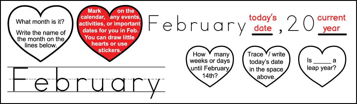 February 2026 Printable Calendar Worksheet for Grade 1 & 2