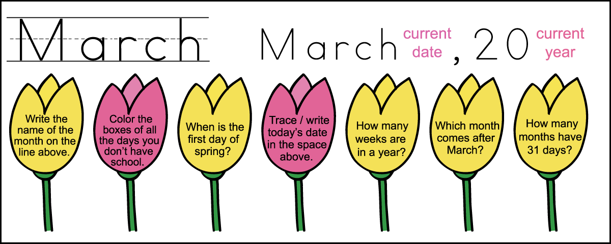 Calendar Worksheet for March 2027 - Tree Valley Academy