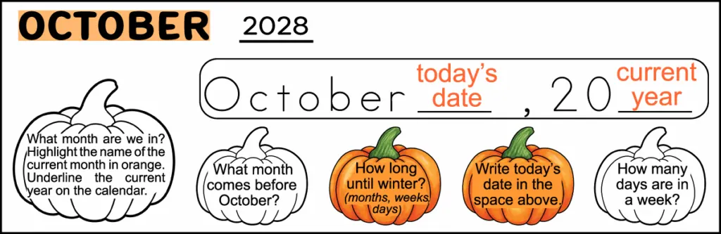 Printable Calendar Worksheet for October 2025