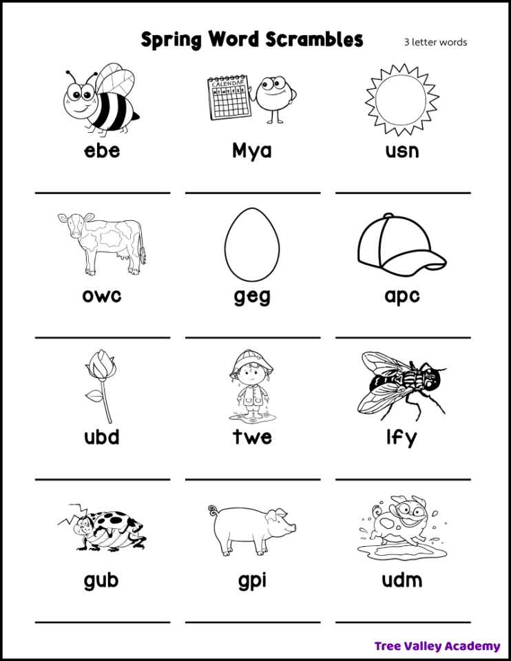 Spring Word Scrambles for Kids With Pictures - Tree Valley Academy