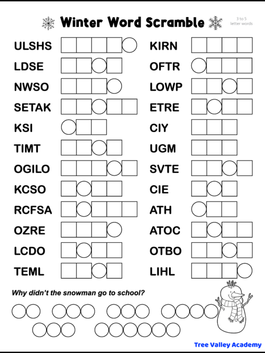 28 Printable Word Scrambles for Kids - Tree Valley Academy