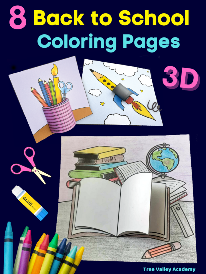 3D Back to School Coloring Pages - Tree Valley Academy
