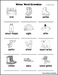 Easy Winter Word Scrambles - Tree Valley Academy
