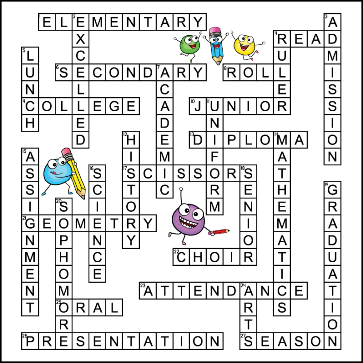 Back to School Crossword Middle School - Tree Valley Academy