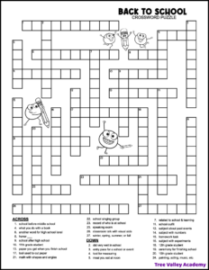 Back to School Crossword Middle School - Tree Valley Academy