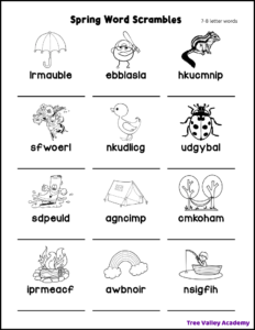 Spring Word Scrambles for Kids With Pictures - Tree Valley Academy