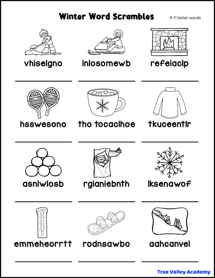 Easy Winter Word Scrambles - Tree Valley Academy