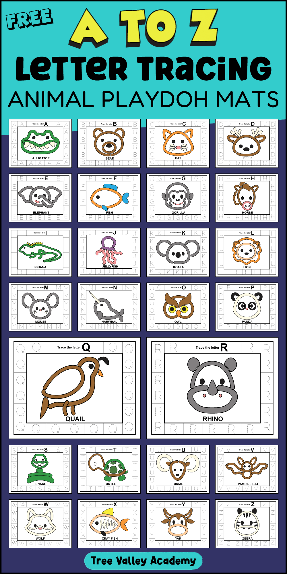 Free Printable Letter Tracing Alphabet Playdoh Mats A to Z