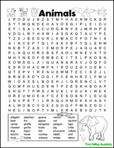 Printable Difficult Animals Word Search Puzzle