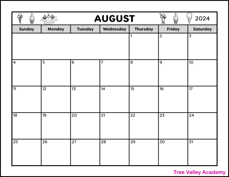 Month Of August Calendar