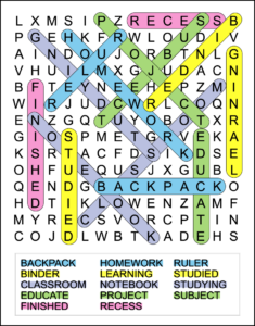 Back To School Word Search Puzzles For Kids