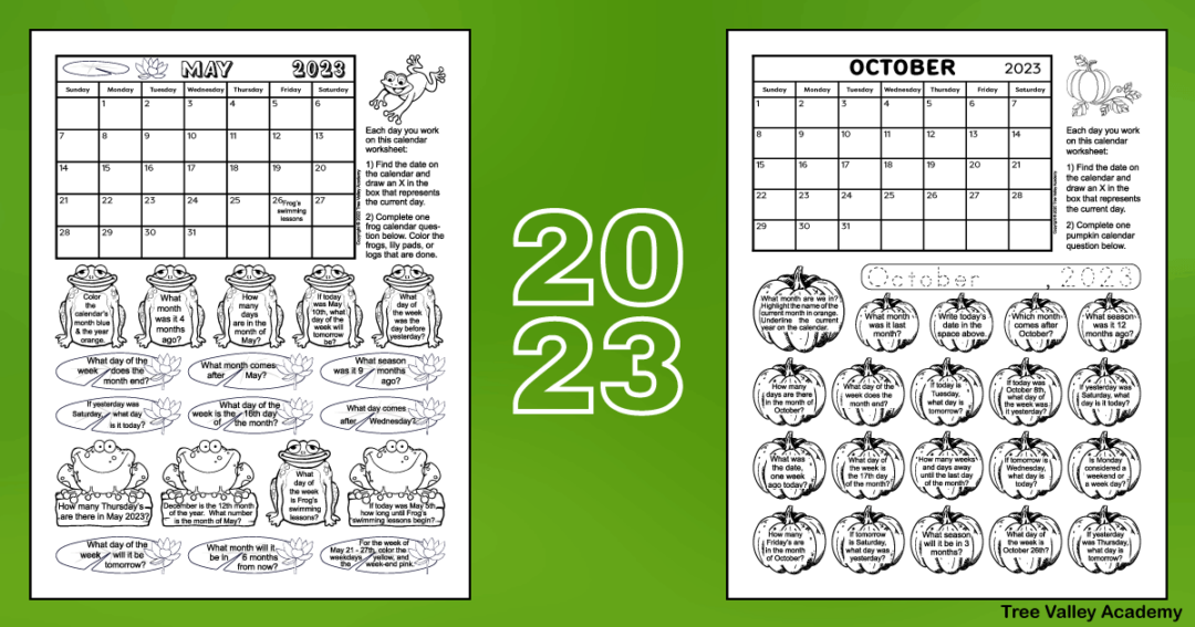 2023 Calendar Worksheets for Kids - Tree Valley Academy