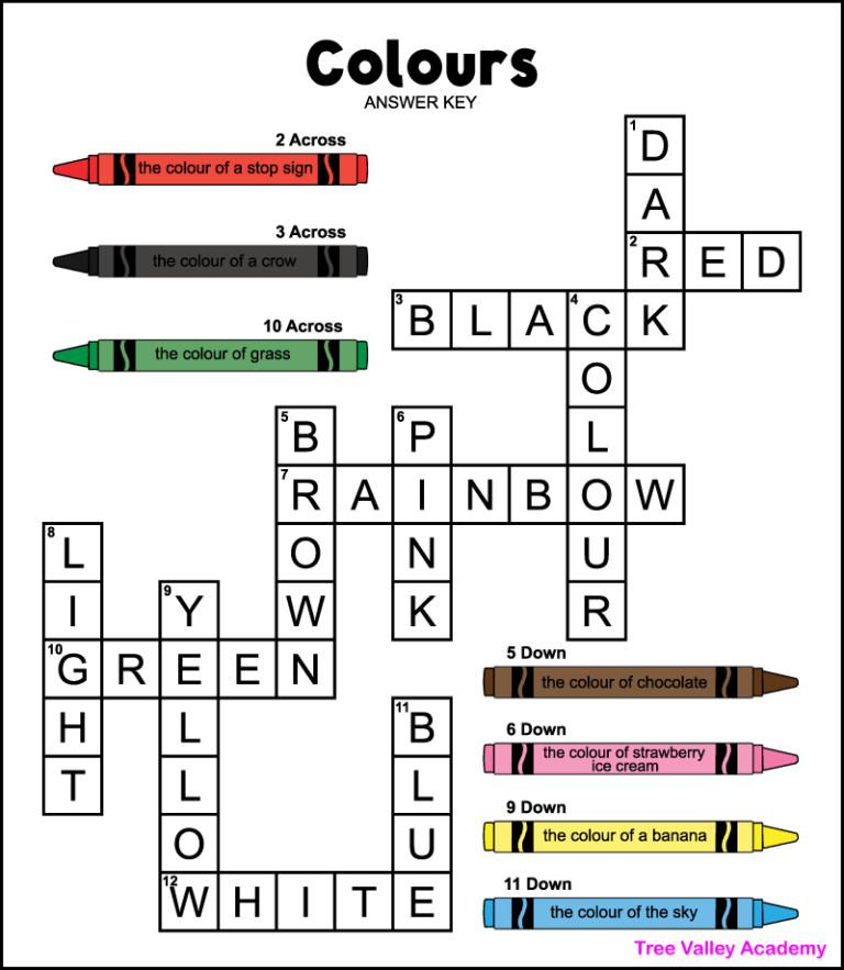 Colors Crossword Puzzle - Tree Valley Academy