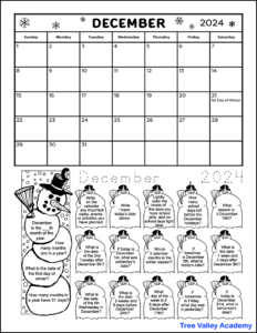 Printable December 2025 Calendar & Worksheets
