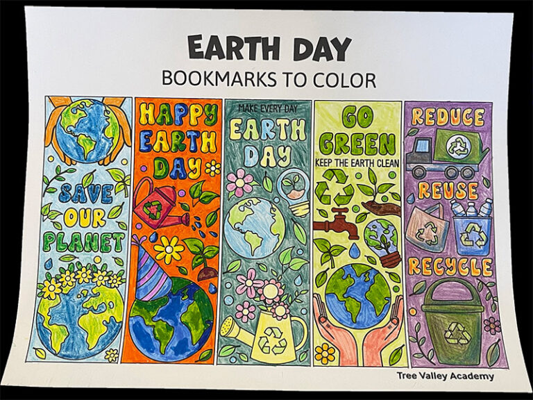9 Printable Earth Day Bookmarks to Color - Tree Valley Academy