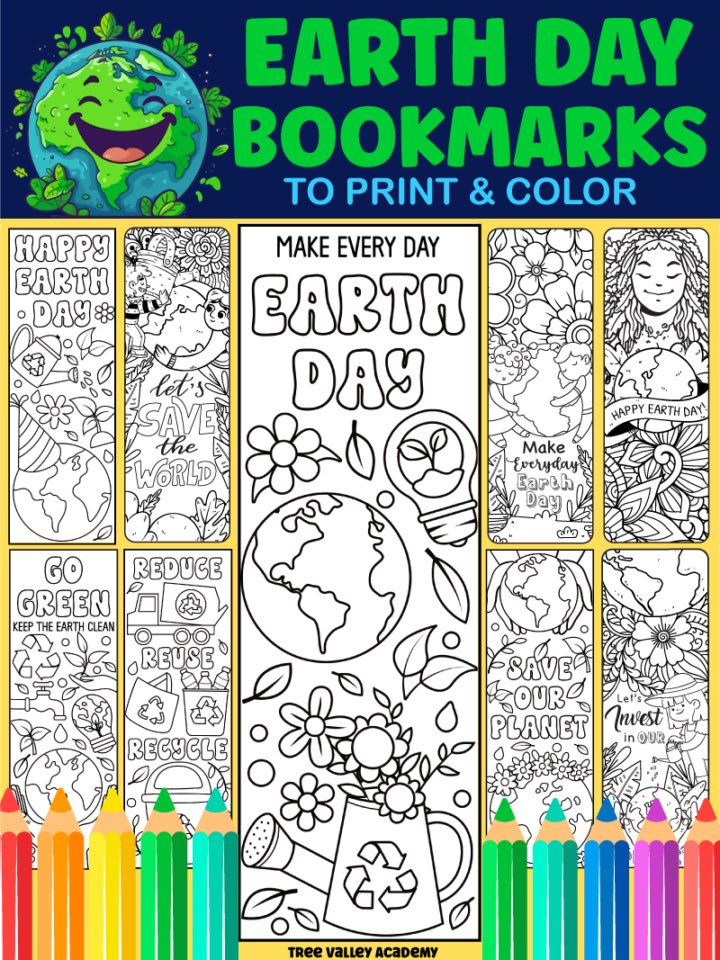 9 Printable Earth Day Bookmarks to Color - Tree Valley Academy