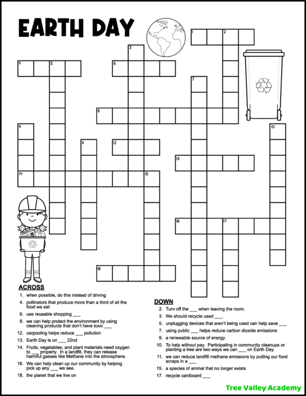 Earth Day Crossword - Tree Valley Academy