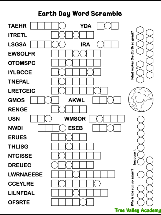 Printable Earth Day Crossword Puzzle (4th Grade Spelling Words)