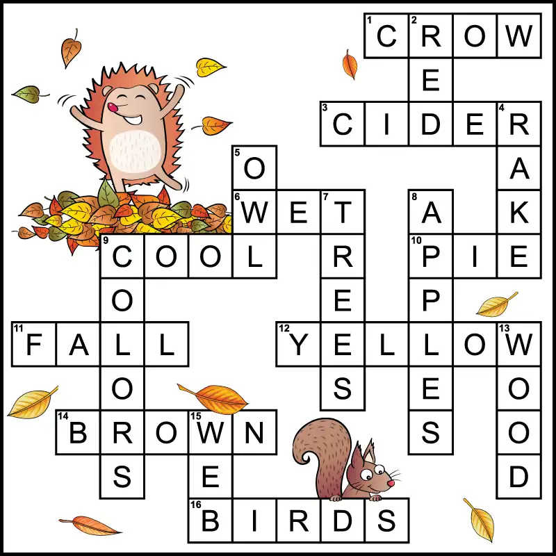 Easy Fall Crossword Puzzle for Kids - Tree Valley Academy