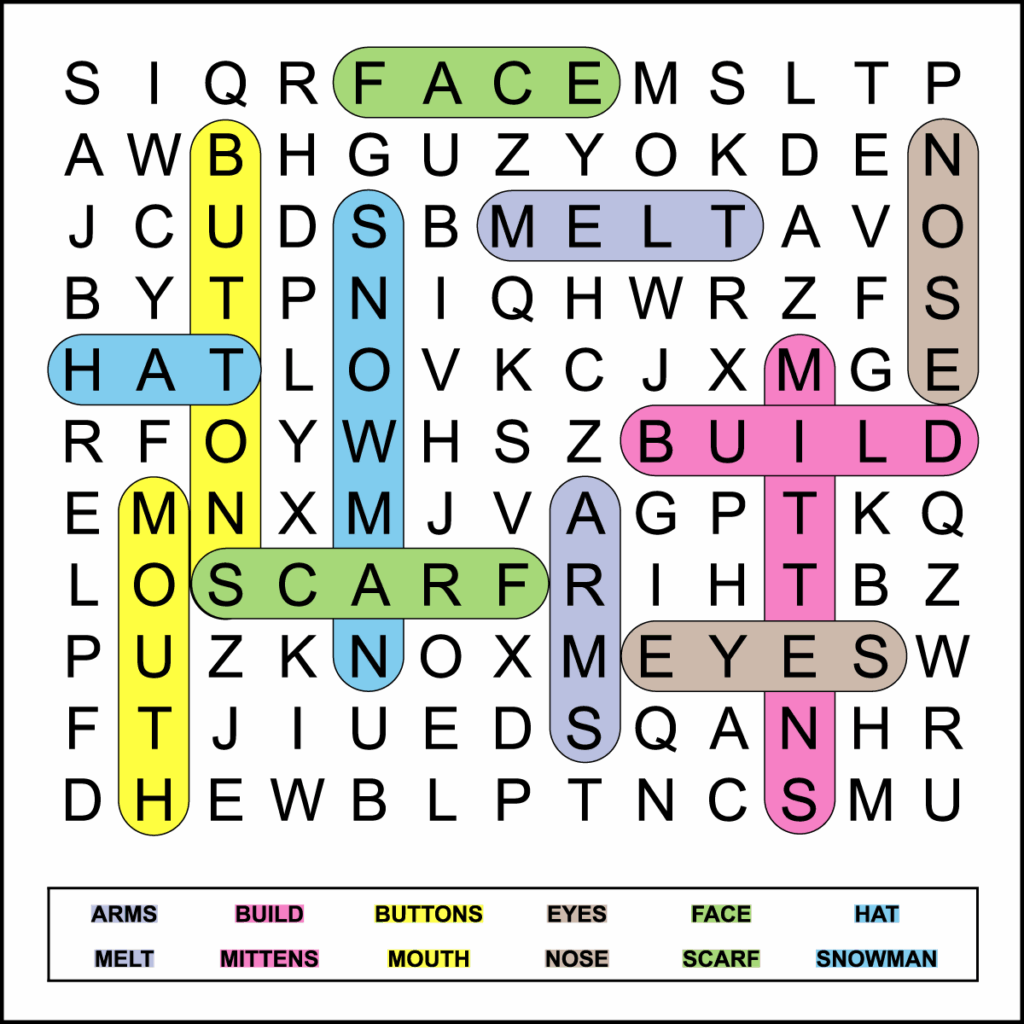 Easy Snowman Word Search - Tree Valley Academy
