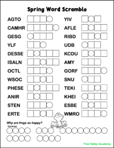 Printable Spring Word Scrambles for Kids - Tree Valley Academy