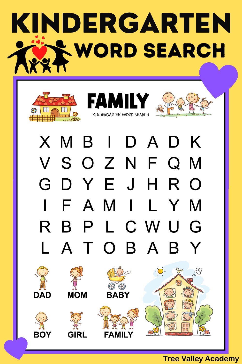 Kindergarten Family Word Search - Tree Valley Academy