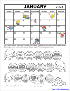 1st & 2nd Grade Calendar Math Worksheets - Tree Valley Academy
