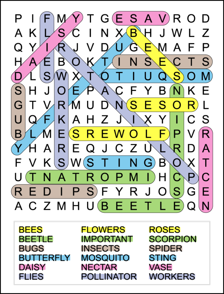 Flowers, Insects & Arachnids Word Search for Kids