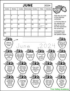 Calendar Worksheet for June 2024 - Tree Valley Academy