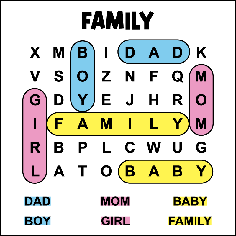 Kindergarten Family Word Search - Tree Valley Academy