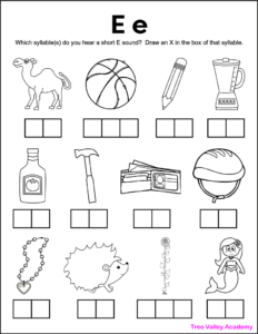 Letter E Sound Worksheets - Tree Valley Academy