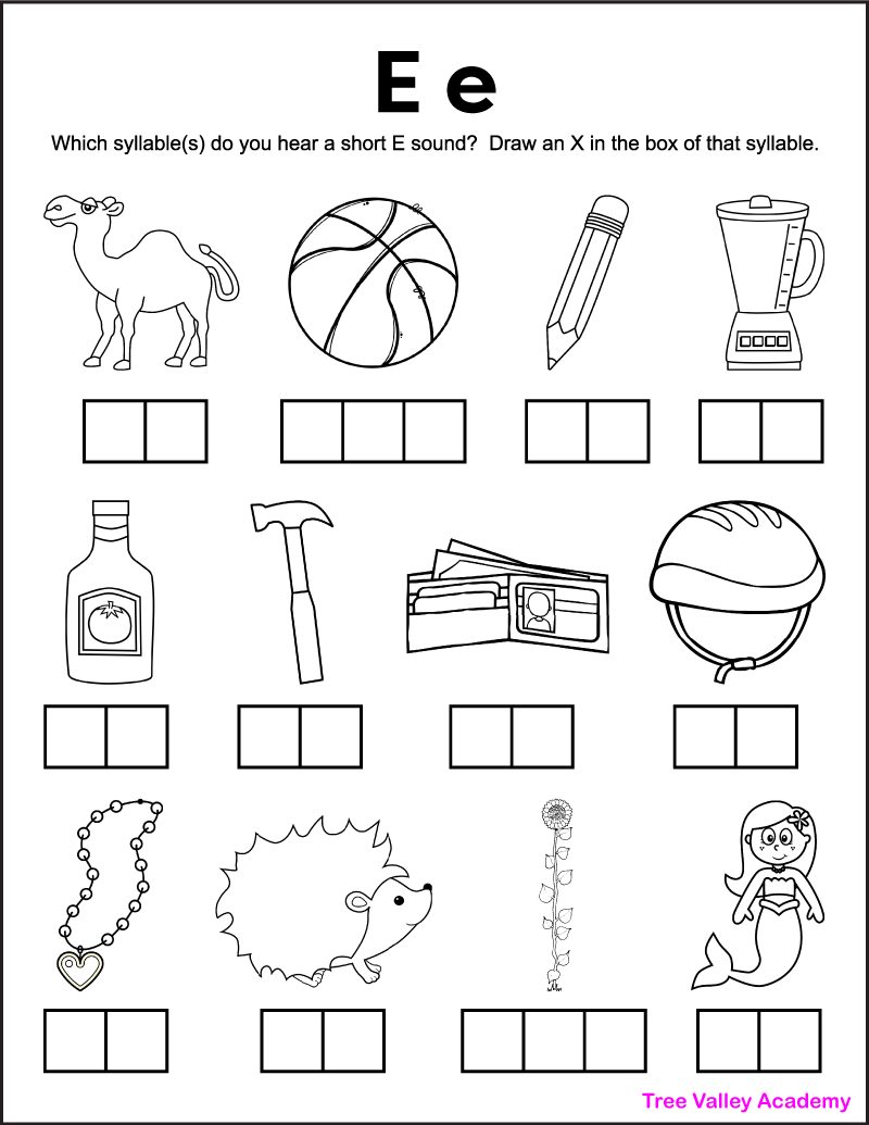 Letter E Sound Worksheets - Tree Valley Academy